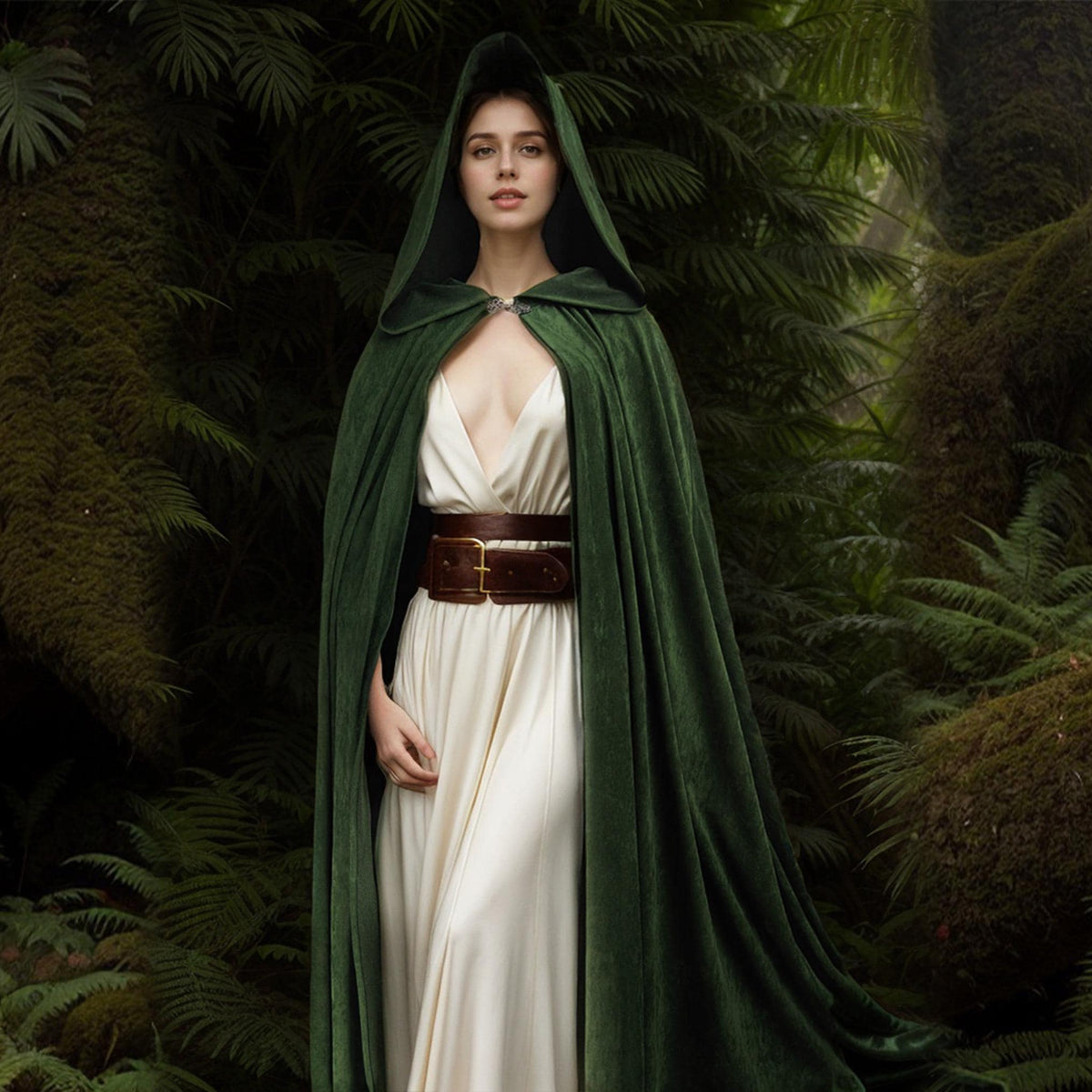 Medieval Cloak Green Hooded Cloak Faux Suede Cape Renaissance Cloak Fa ...