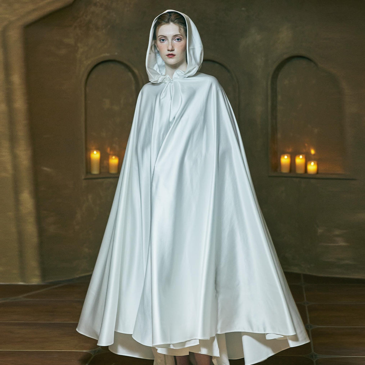 Satin Cloak Hooded Cape White Cloak Wedding Cloak Bride Full Length Co ...